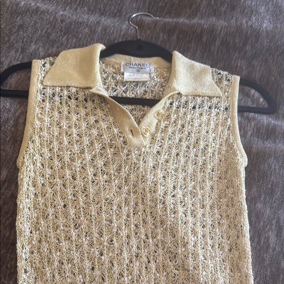 CHANEL | Tops | Chanel Gold Sleeveless Knit Top | Poshmark